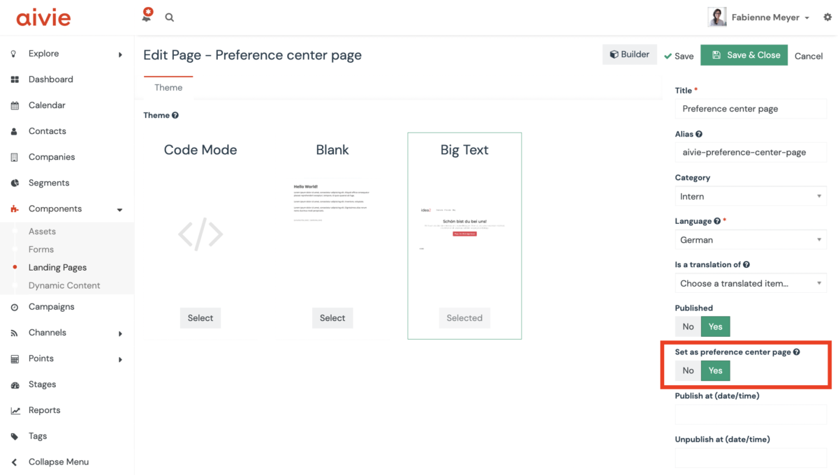 Wie erstelle ich ein Preference Center? - Aivie Support